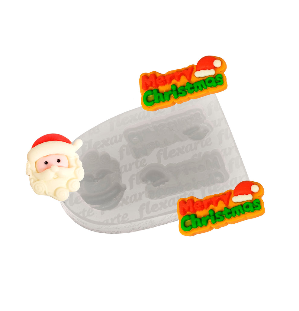 Molde de Silicone 1018 - Papai Noel + Merry Christmas NATAL FLEXARTE ...